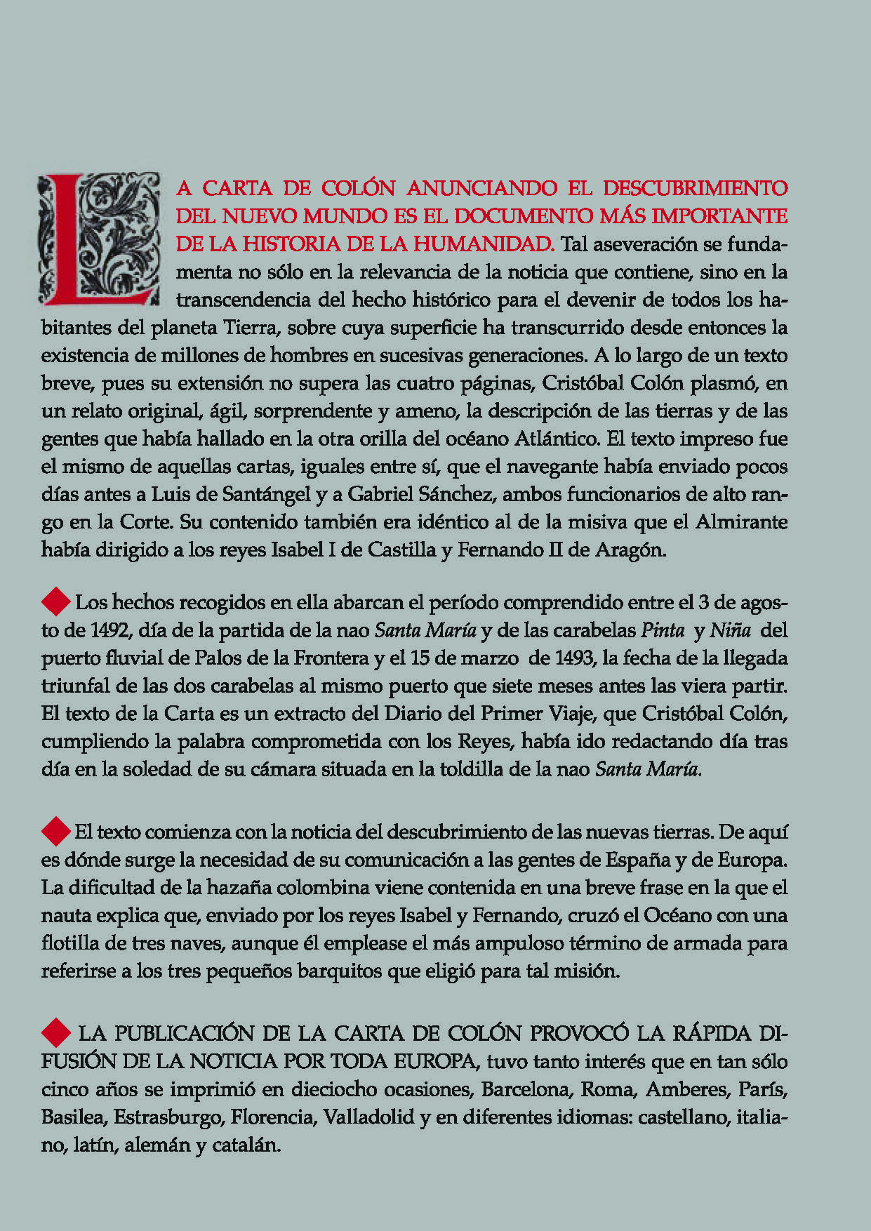 La Carta de Cristóbal Colón anunciando el Descubrimiento Del Nuevo ...